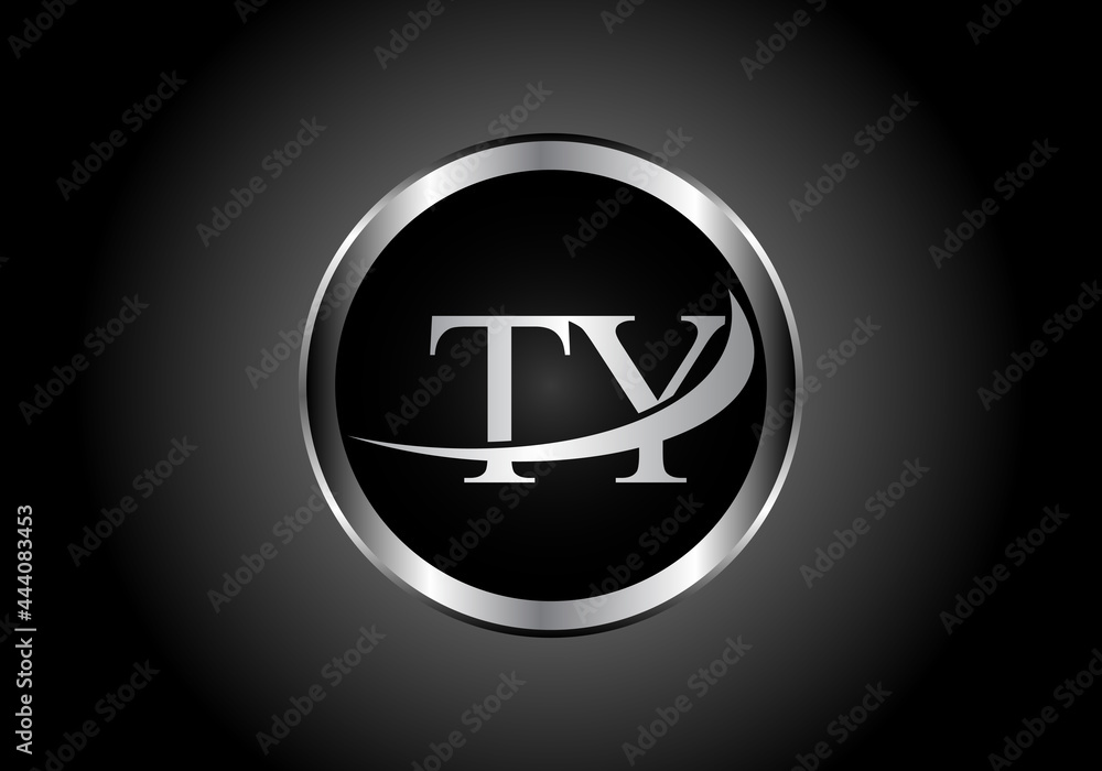 silver letter TY metal combination alphabet logo icon design with grey ...