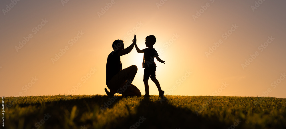 Father giving son high five. Parent child relationship concept Stock ...