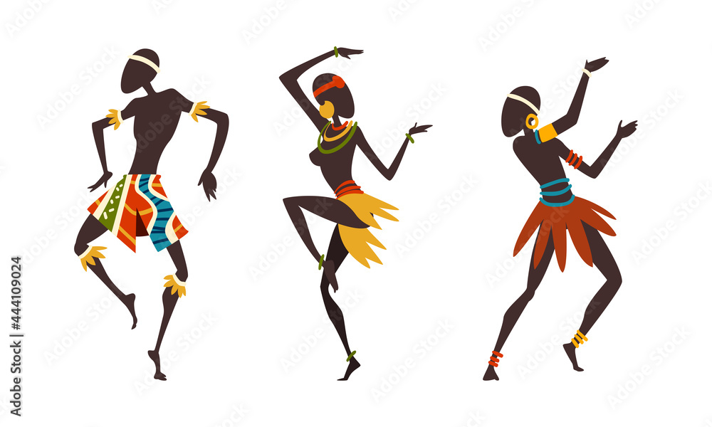 Set of African Man and Woman Dancing Ethnic Dance Set,s in Bright ...