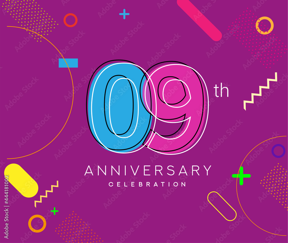 9th anniversary logo, vector design birthday celebration with colorful ...