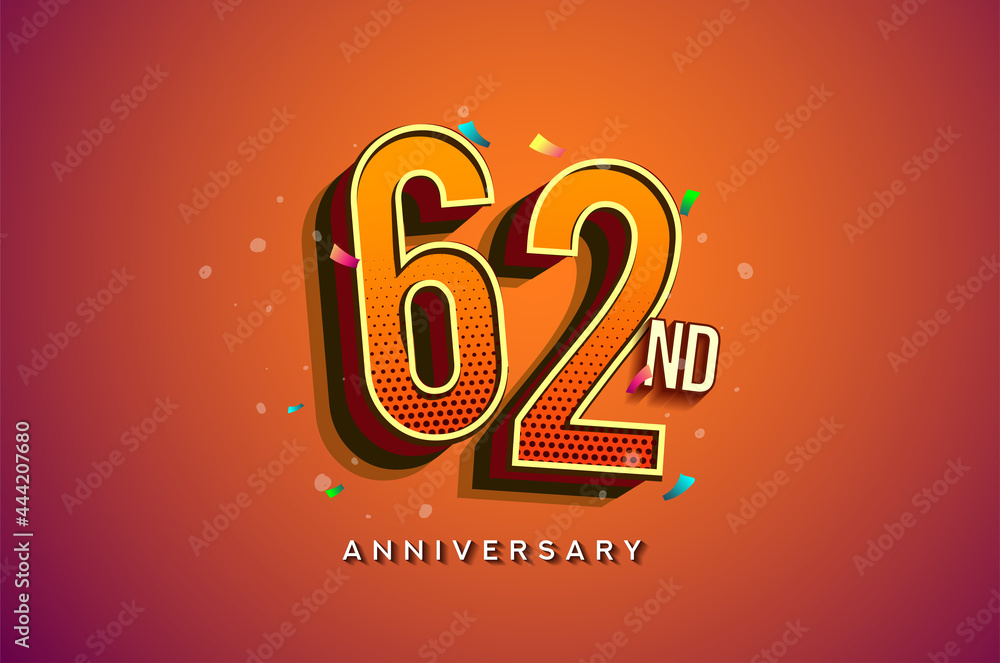 62nd Anniversary Logo Design With Colorful Confetti, Birthday Greeting ...