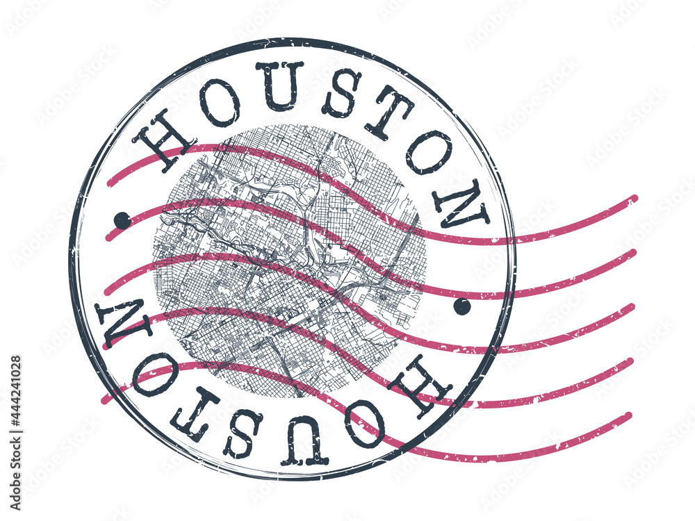 Houston, TX, USA Stamp Map Postal. Silhouette Seal Roads and Streets ...