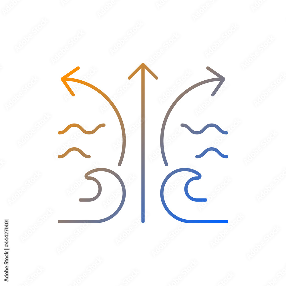 Rip current wave gradient linear vector icon. Potential dangerous ...