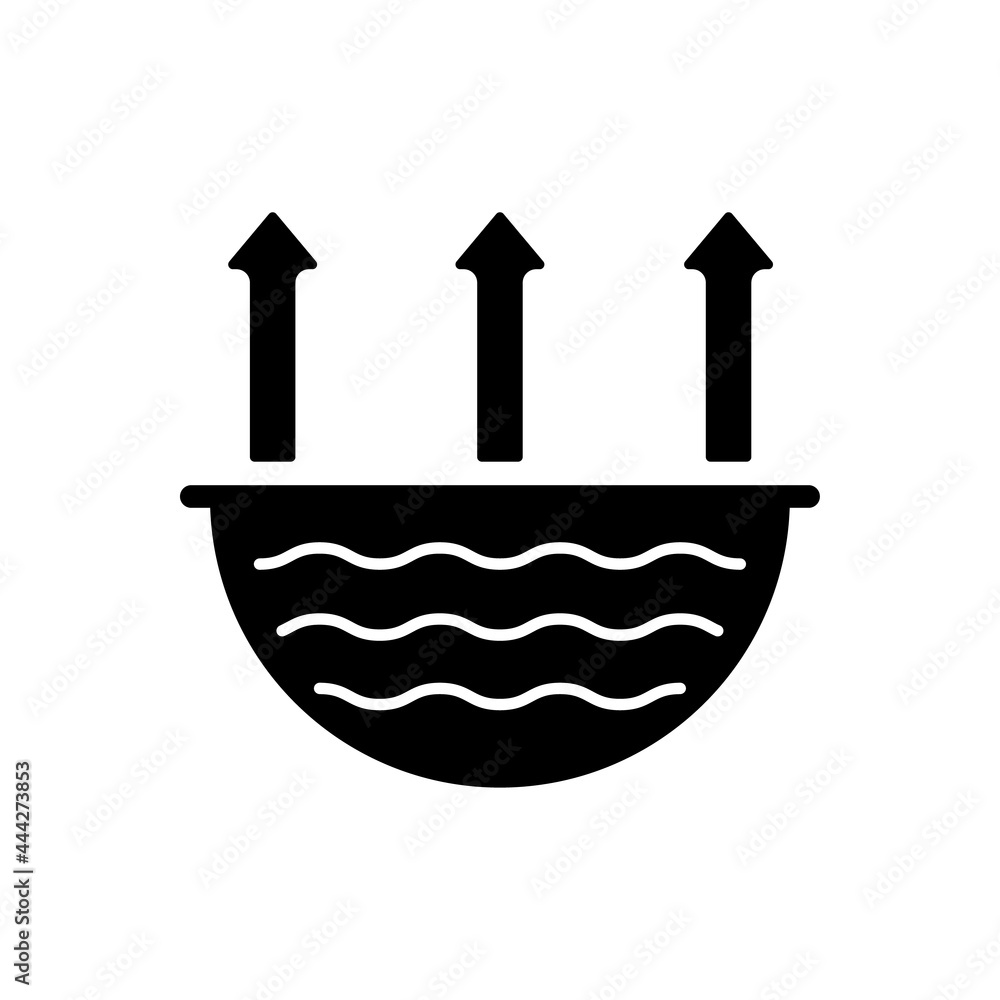 Water evaporation issue black glyph icon. Increasing in temperature ...