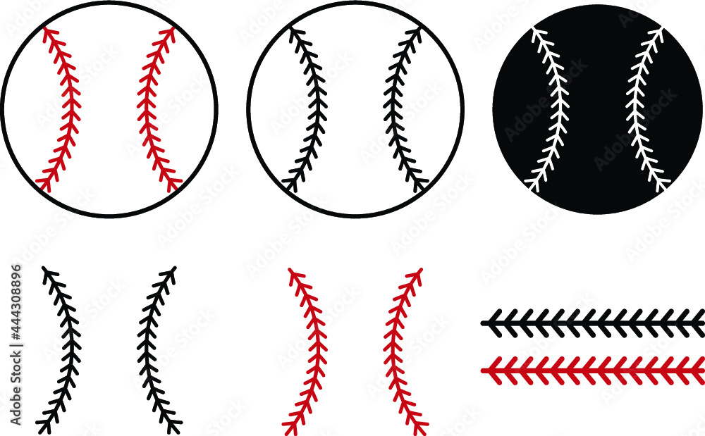 Baseball Outline, Silhouette and Stiches Clipart Stock Vector | Adobe Stock