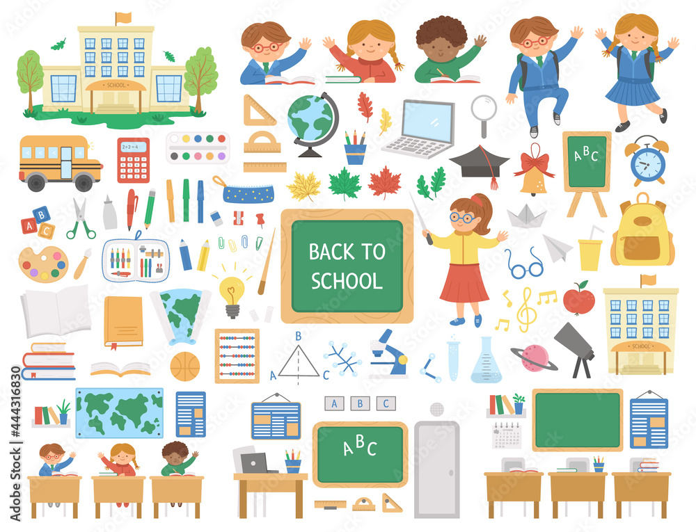Стоковий вектор Big back to school vector set of elements. Giant ...