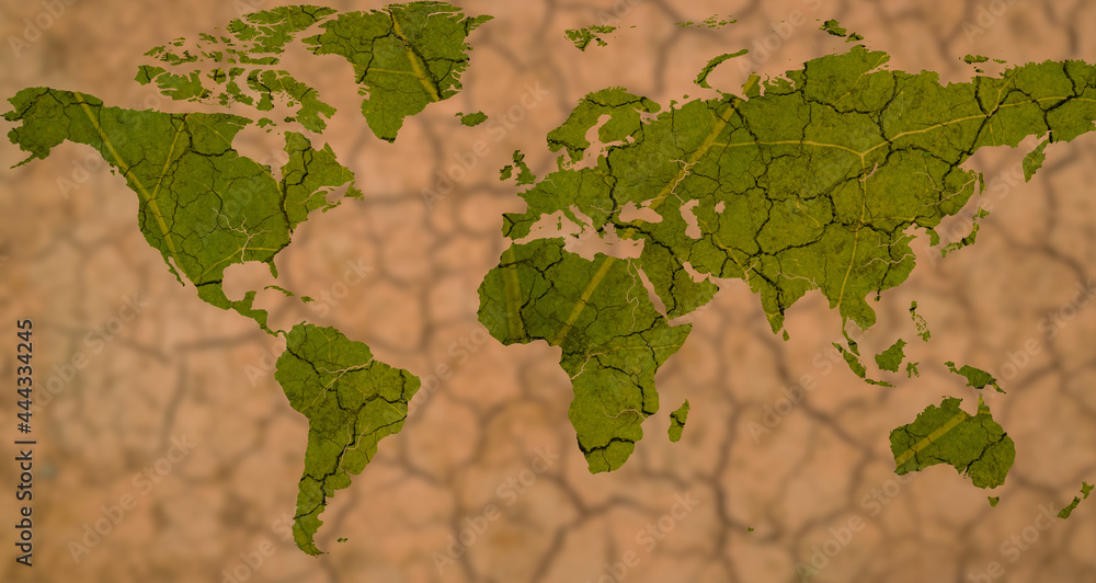 Map of the planet Earth with the risks of climate change. Continents ...