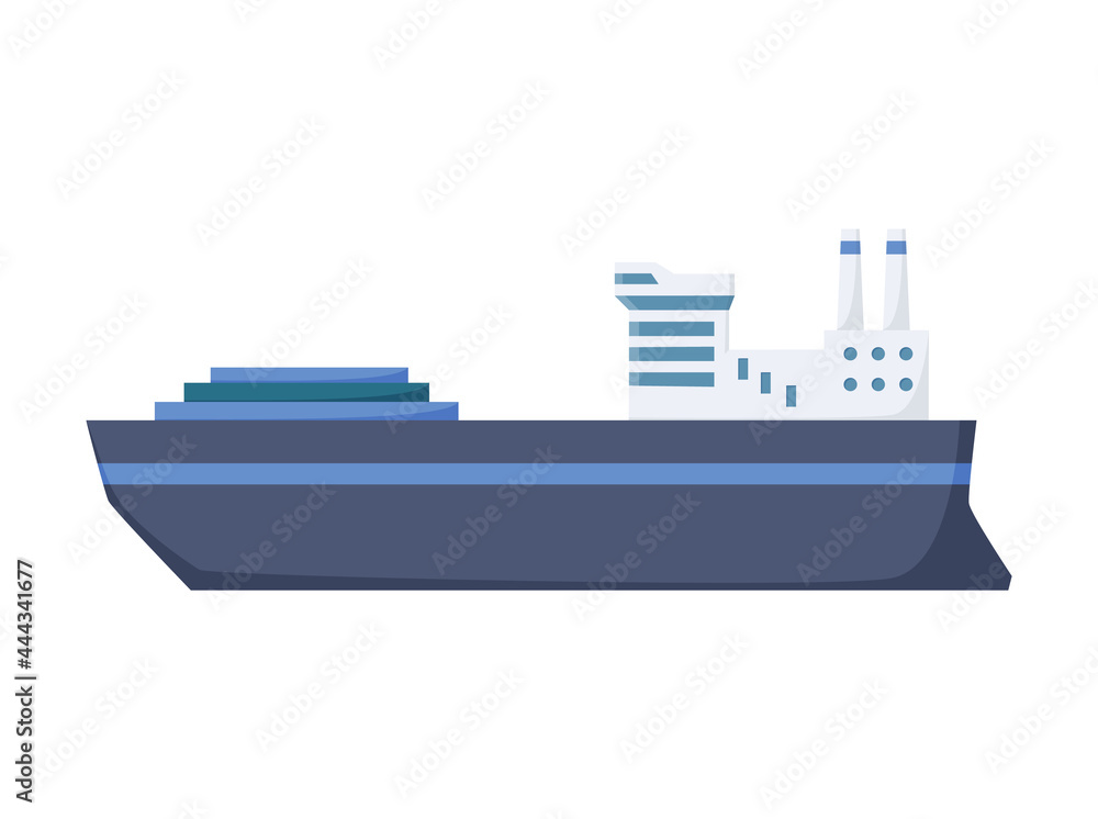 Large industrial steamer. Cargo ship side view isolated on white ...