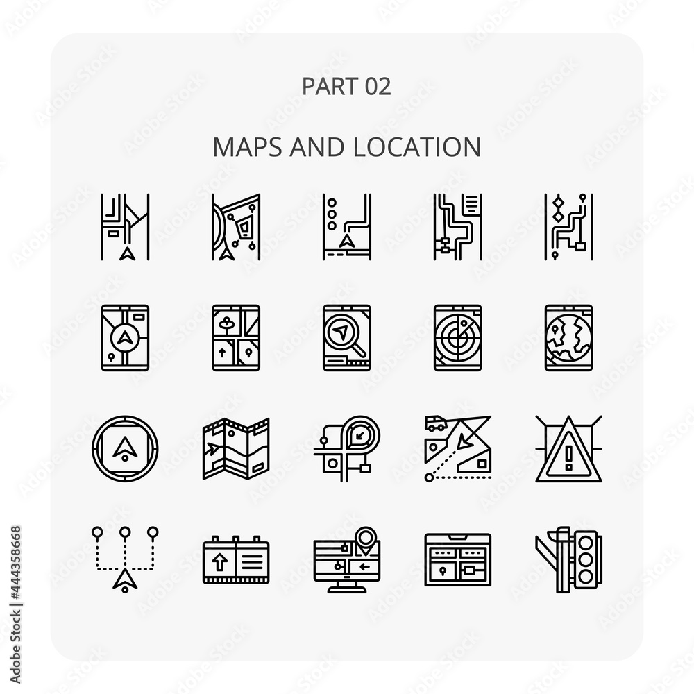 maps and location icon set outline Stock Vector | Adobe Stock