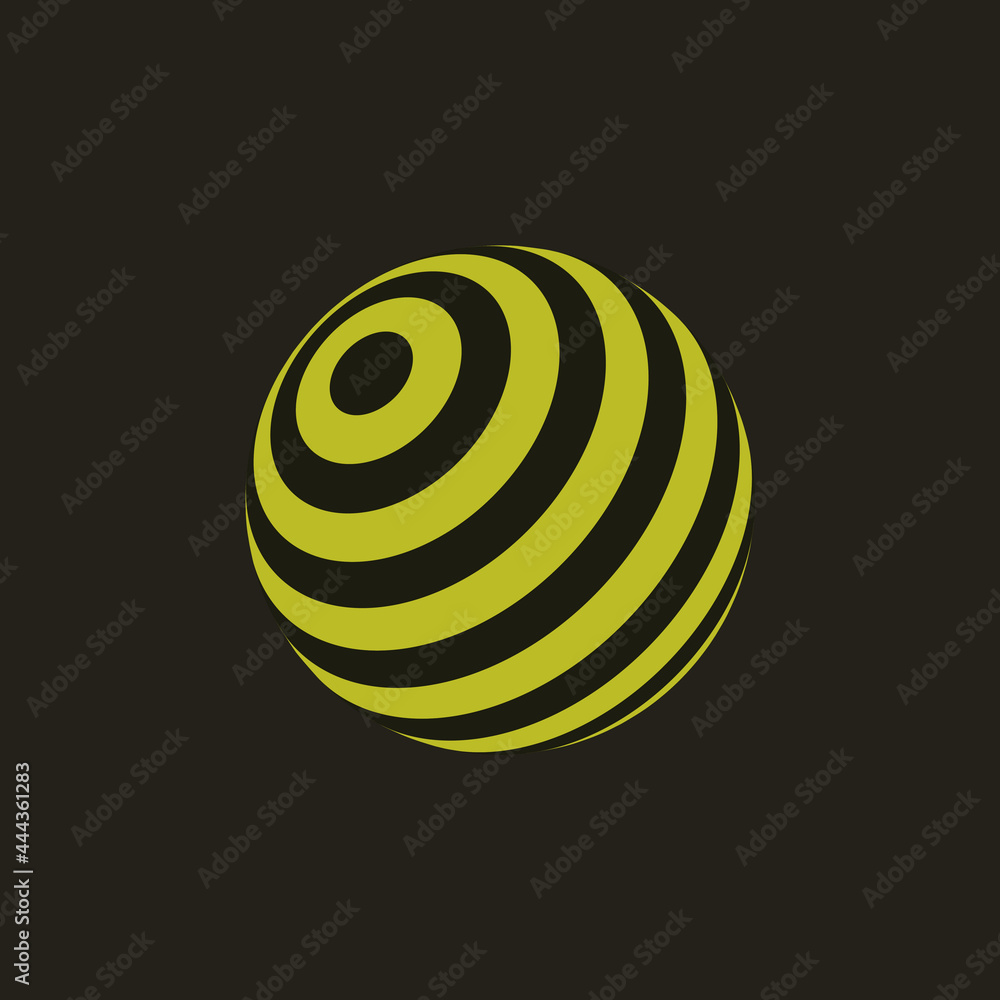 Simple Vector Illustration of 3D sphere with yellow and black lines ...