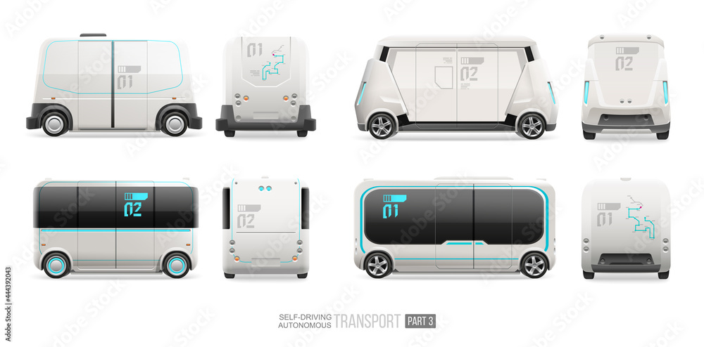 Futuristic Self driving mini bus Driverless electric van vector ...