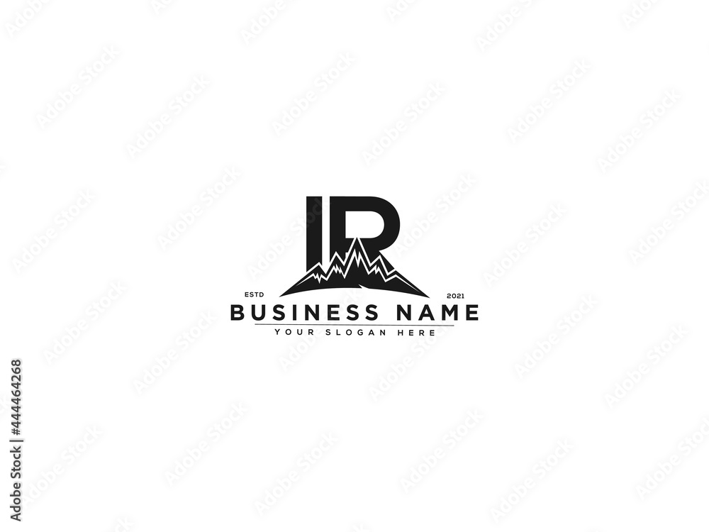 Letter IR Logo, line art ir mountain logo icon vector for river forest ...