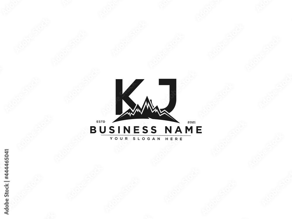 Letter KJ Logo, line art kj mountain logo icon vector for river forest ...