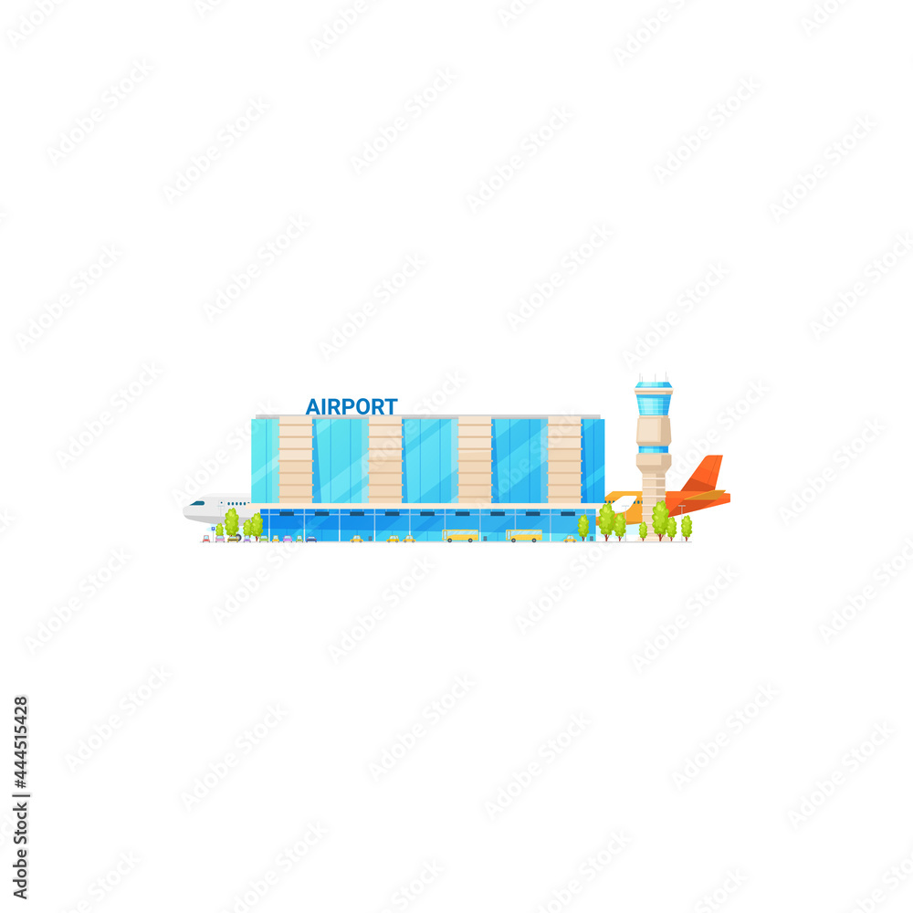 Control tower and airport building isolated glass construction icon ...