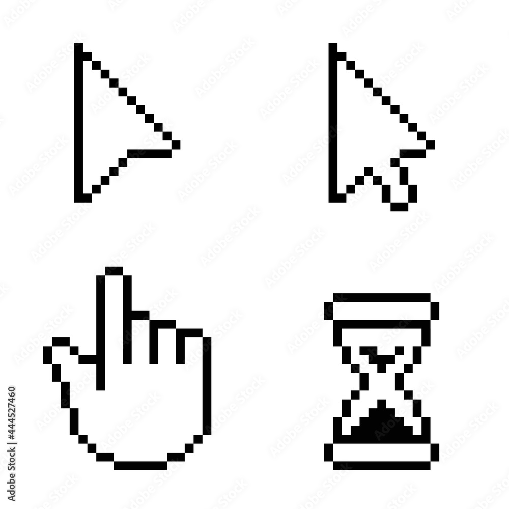 Pixel Cursors Vector Icons Hand Cursor Mouse Pointer Hourglass Stock Vector Adobe Stock