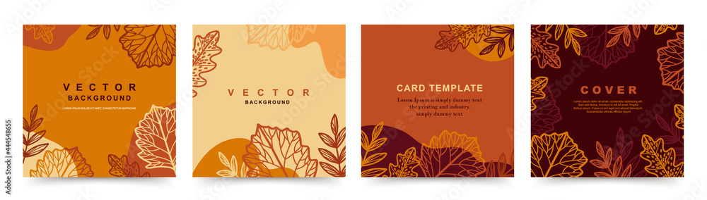 Autumn square templates with fall leaves and geometric shapes. Editable ...