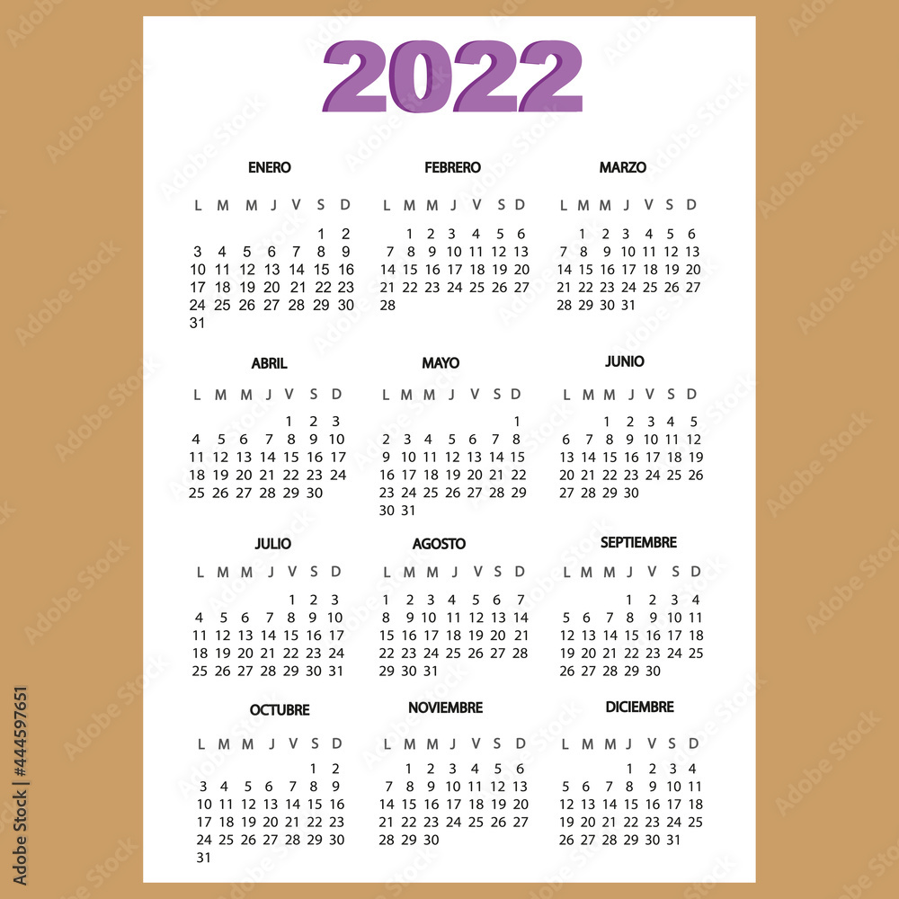 Spanish calendar for 2022. Calendar for 2022 in Spanish. Week starts on ...