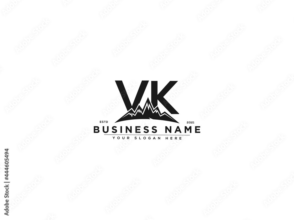 Letter VK Logo, line art vk mountain logo icon vector for river forest ...