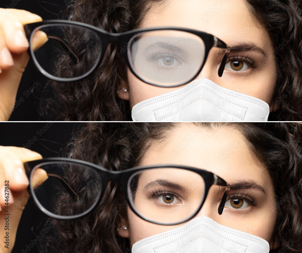 Glasses fogged up before and after using an anti-fogging product Stock ...
