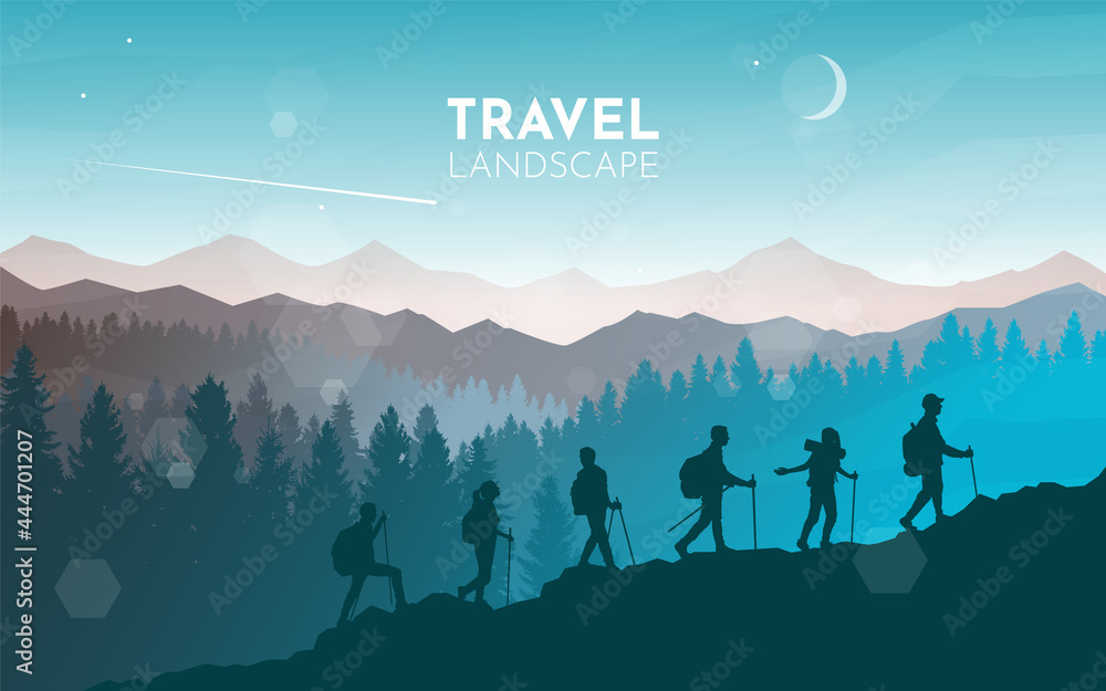 Vector de Stock Teamwork. Climbers climb up the mountain. Hiking ...