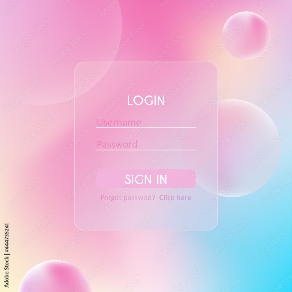 Glassmorphism vector concept. Glass effect login page. Mobile app login ...
