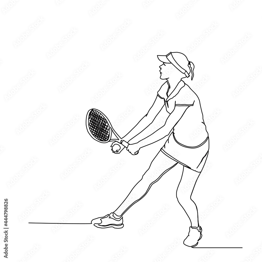 Continuous line drawing of tennis player. woman tennis player in action ...