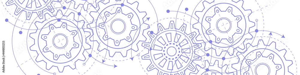 Technical drawing of gears .Rotating mechanism of round parts .Machine ...