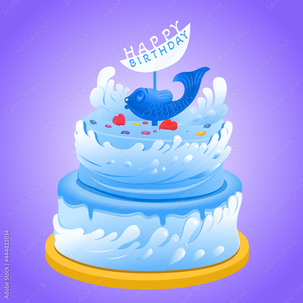 Cartoon birthday cake with topper Stock Vector | Adobe Stock