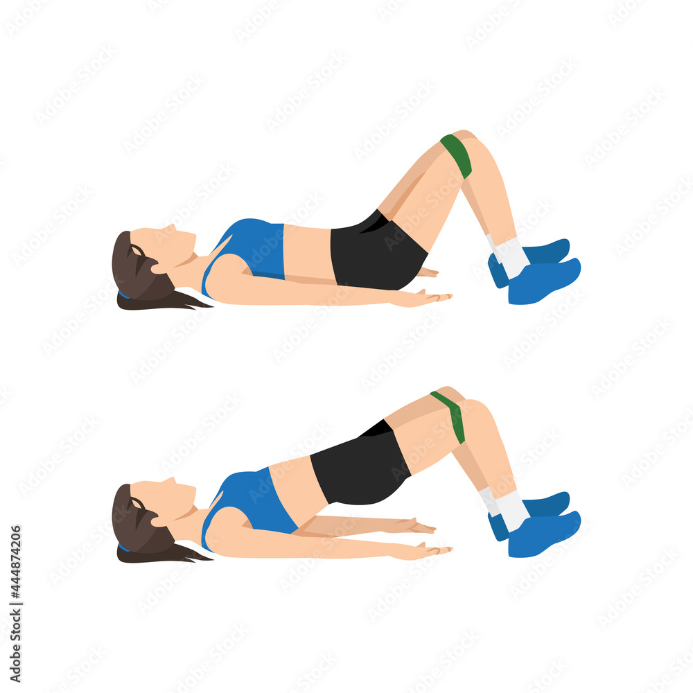 Woman doing Glute bridge resistance exercise. Flat vector illustration ...