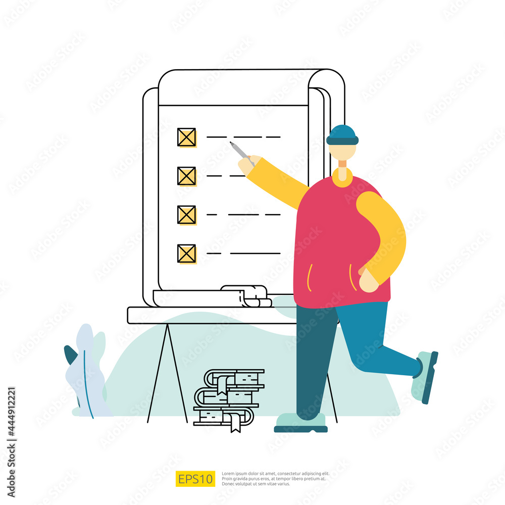 worker employee do task list organization on board. business checklist ...