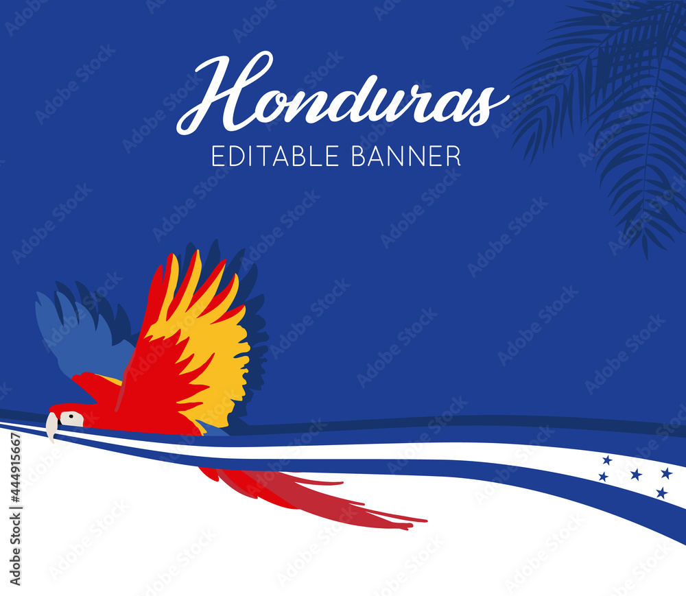 Vector de Stock Honduras Banner with flag and a Scarlet macaw (national ...