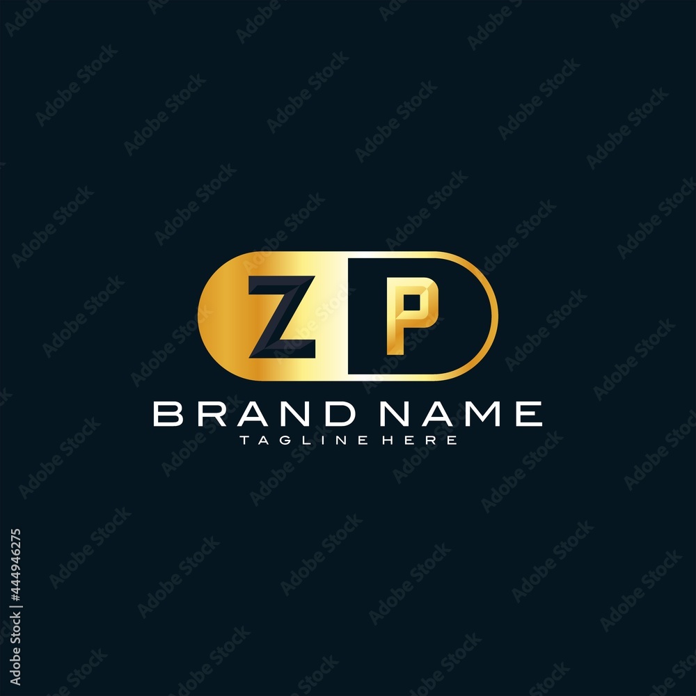 Luxury ZP monogram logo with golden oval metal shape. 3D gold letters design template. Stock ...