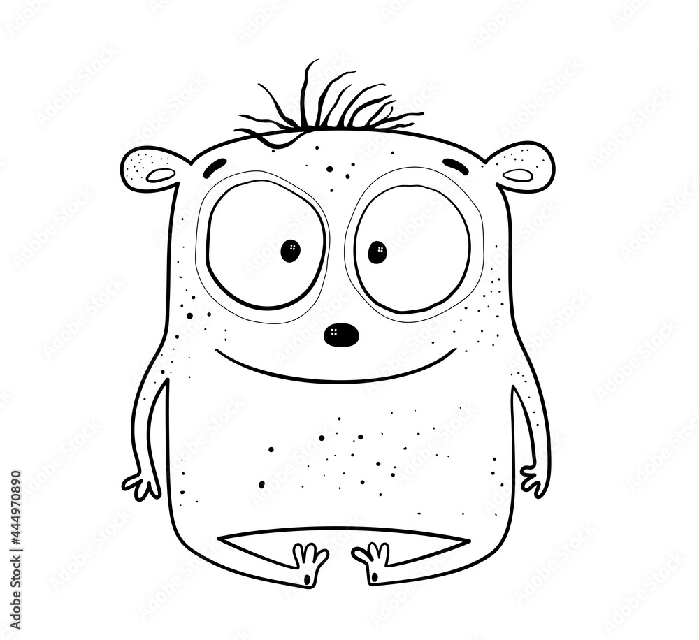 Funny cute alien monster sitting, adorable monochrome character for ...