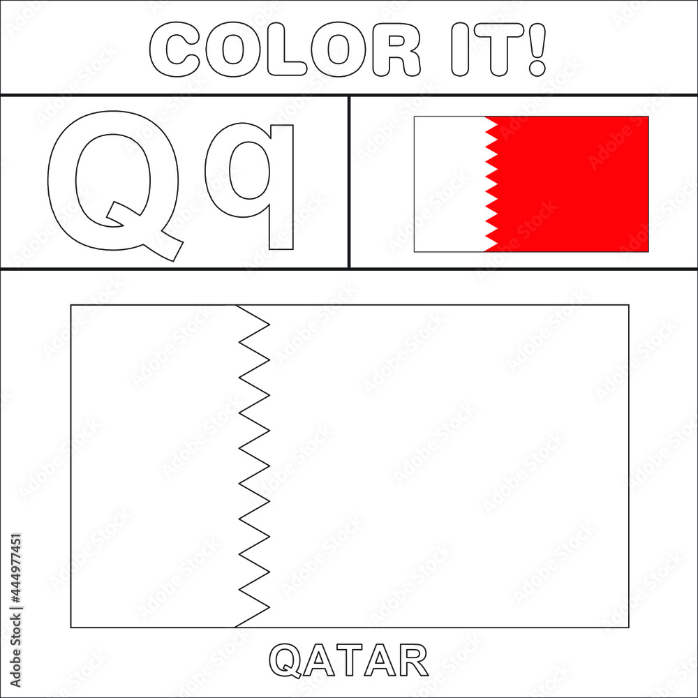 Qatar Flag Coloring Page For Kids Stock Vector | Adobe Stock