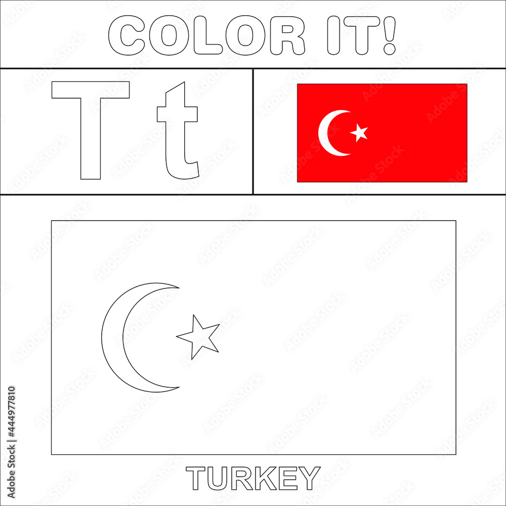 Turkey Flag Coloring Page For Kids Stock Vector | Adobe Stock