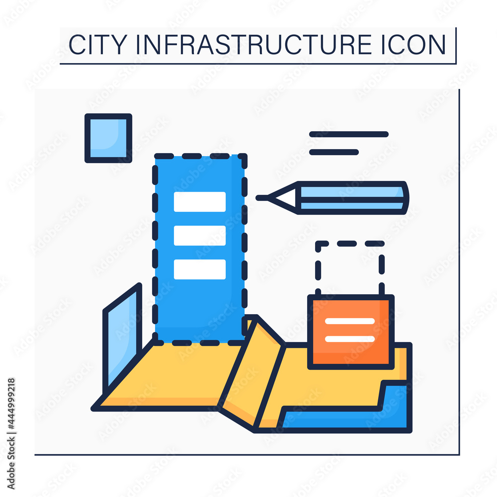 Planning city color icon. Technical process of development and design ...