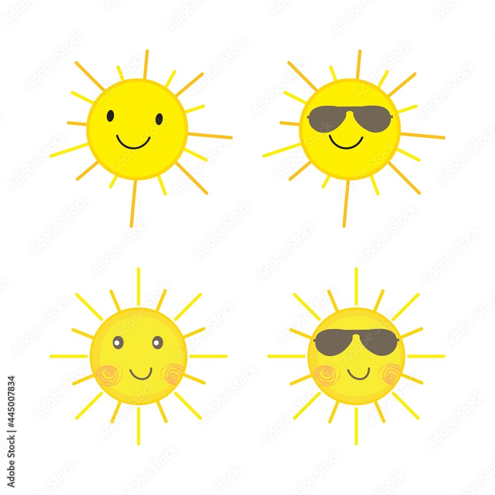 Vetor Sun sticker with a round shape and hot yellow color. Cute sun ...