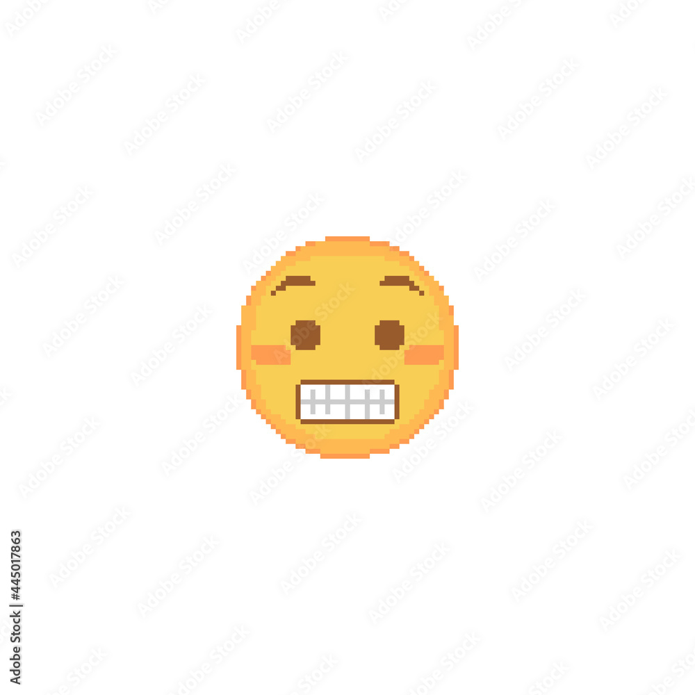 Pixel art Grimacing Emoji face icon. Vector cute pixel Nervous emoticon ...