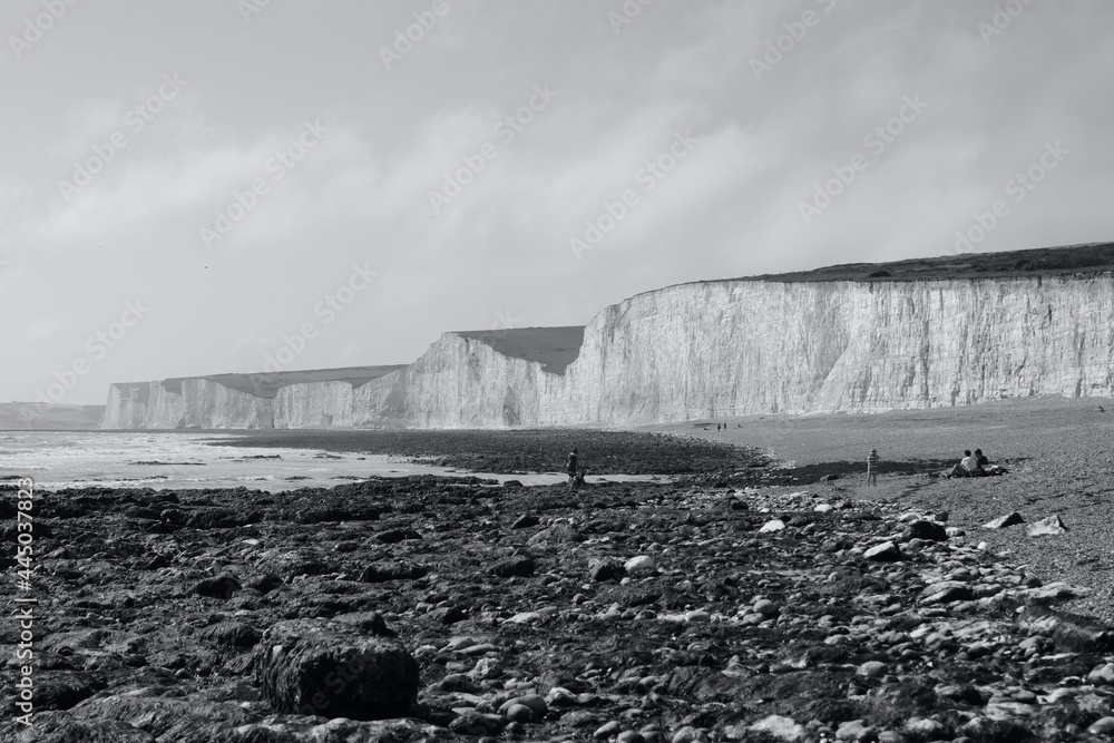 Black and white images of the white cliffs at Burling Gap, Eastbourne ...