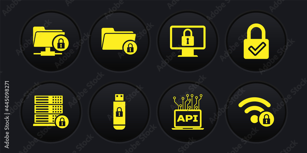 Set Server security with lock, Lock and check mark, USB flash drive ...