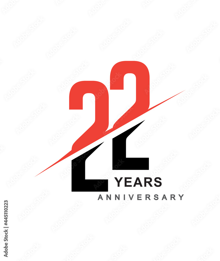 22nd anniversary logo red and black swoosh design isolated on white ...