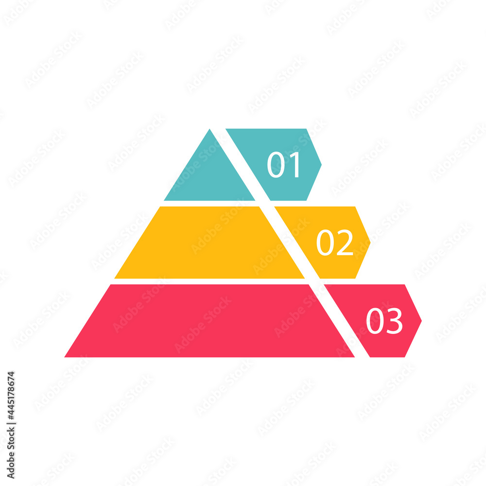 Pyramid infographic template with 3 colorful levels. Triangle data ...