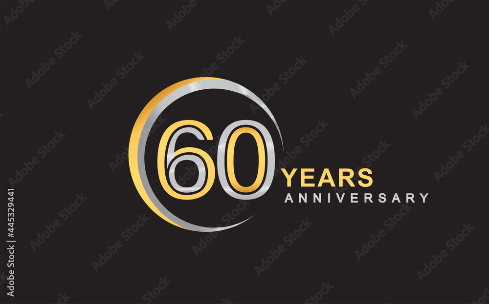 60th years anniversary golden and silver color with circle ring ...