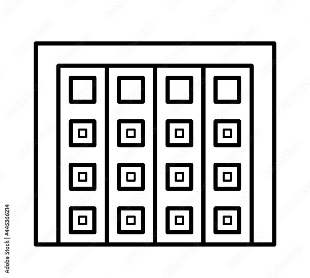 Side sliding sectional garage door. Black & white vector illustration ...