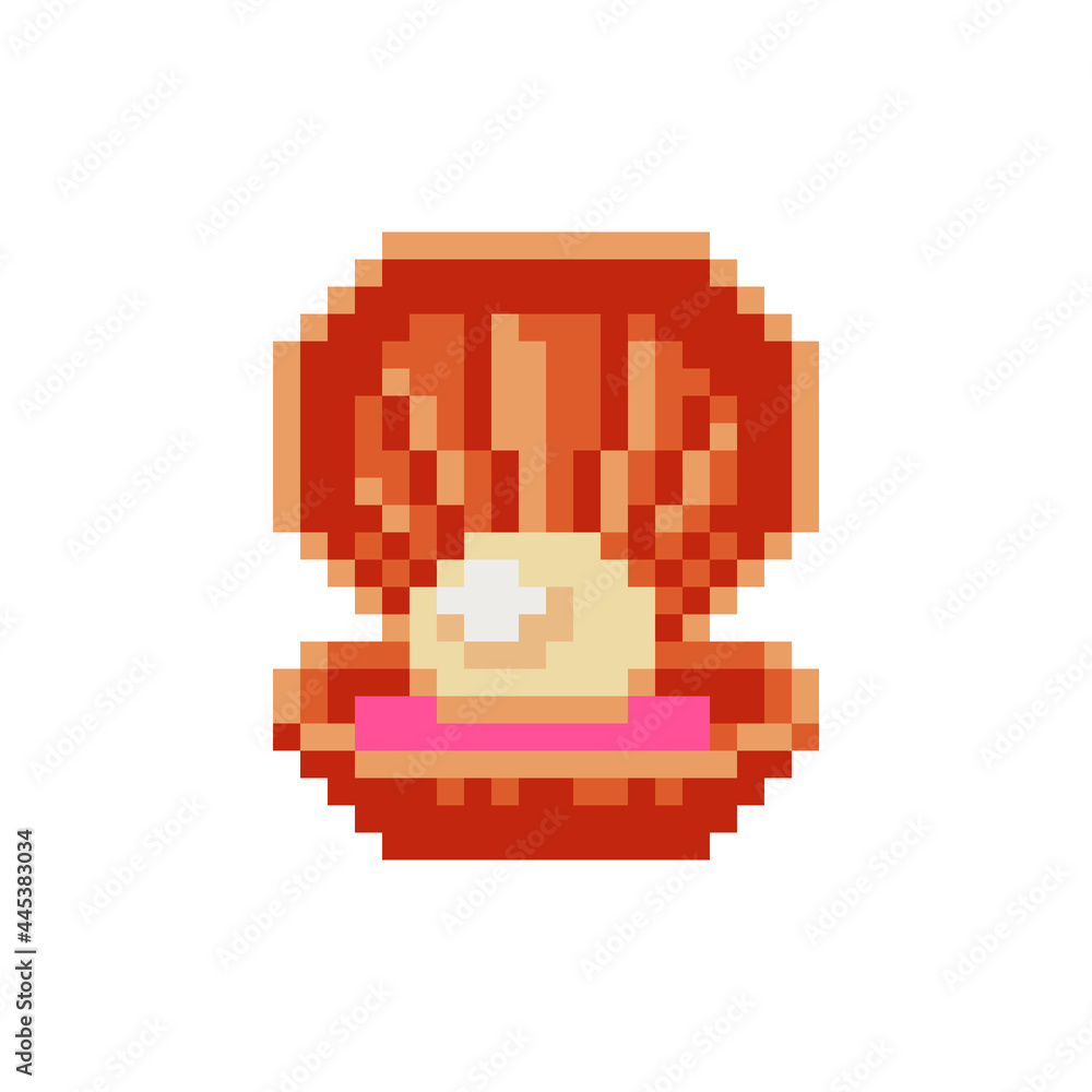 Seashell with a pearl pixel art icon. Shell pearl isolated vector ...