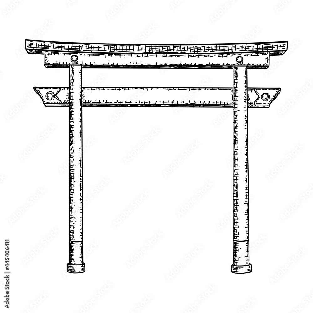 Torii gates hand-drawn. Traditional Japanese style gate. Japan ancient ...