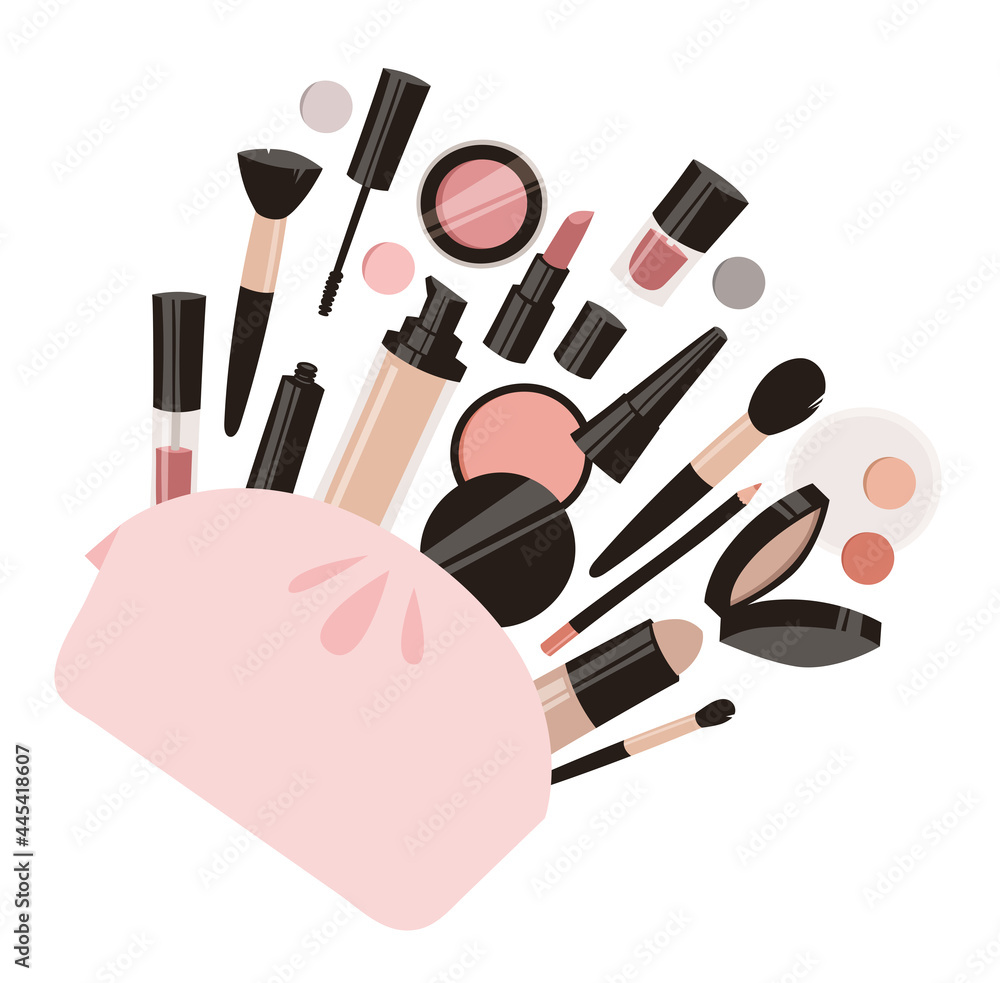 Hand Drawn Cartoon Fashion Illustration Makeup Tools. Vector Set ...