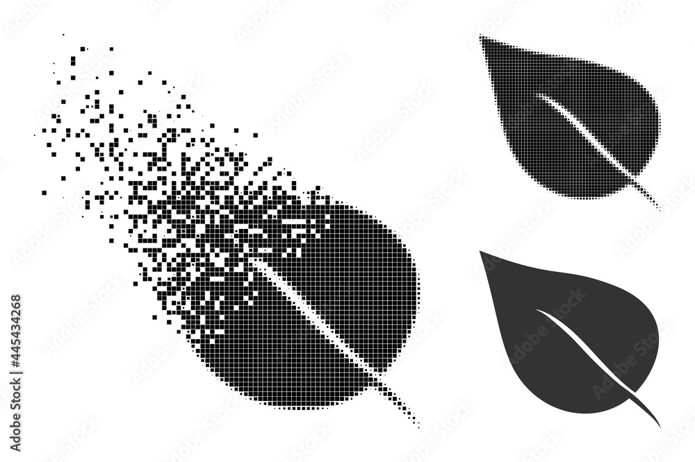 Vector de Stock Broken pixelated plant leaf icon with destruction ...