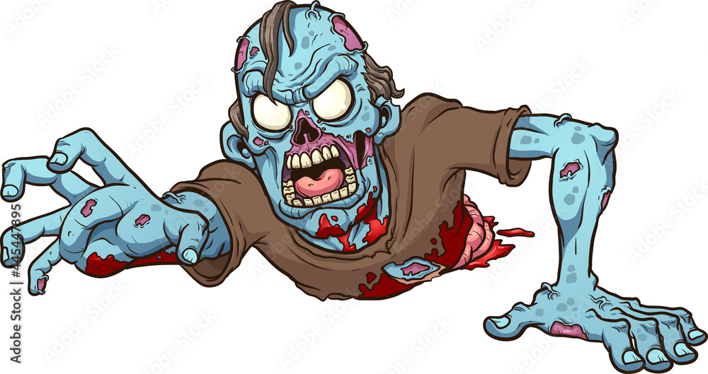 Vector de Stock Cartoon blue crawling zombie reaching out. Vector clip ...