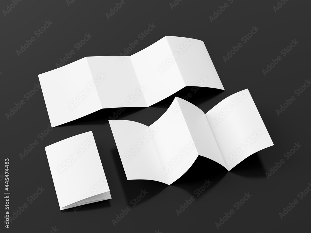 Vertical page zigzag or accordion fold brochure. Four panels, eight ...